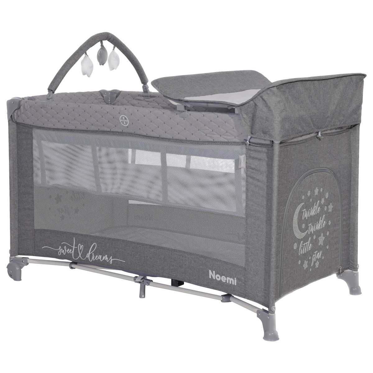 Lorelli Noemi Plus Cool Grey Star Campingbed Met Bodemverhoger | MamaLoes