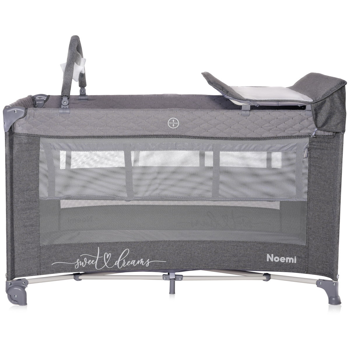 Lorelli Noemi Plus Cool Grey Star Campingbed Met Bodemverhoger | MamaLoes