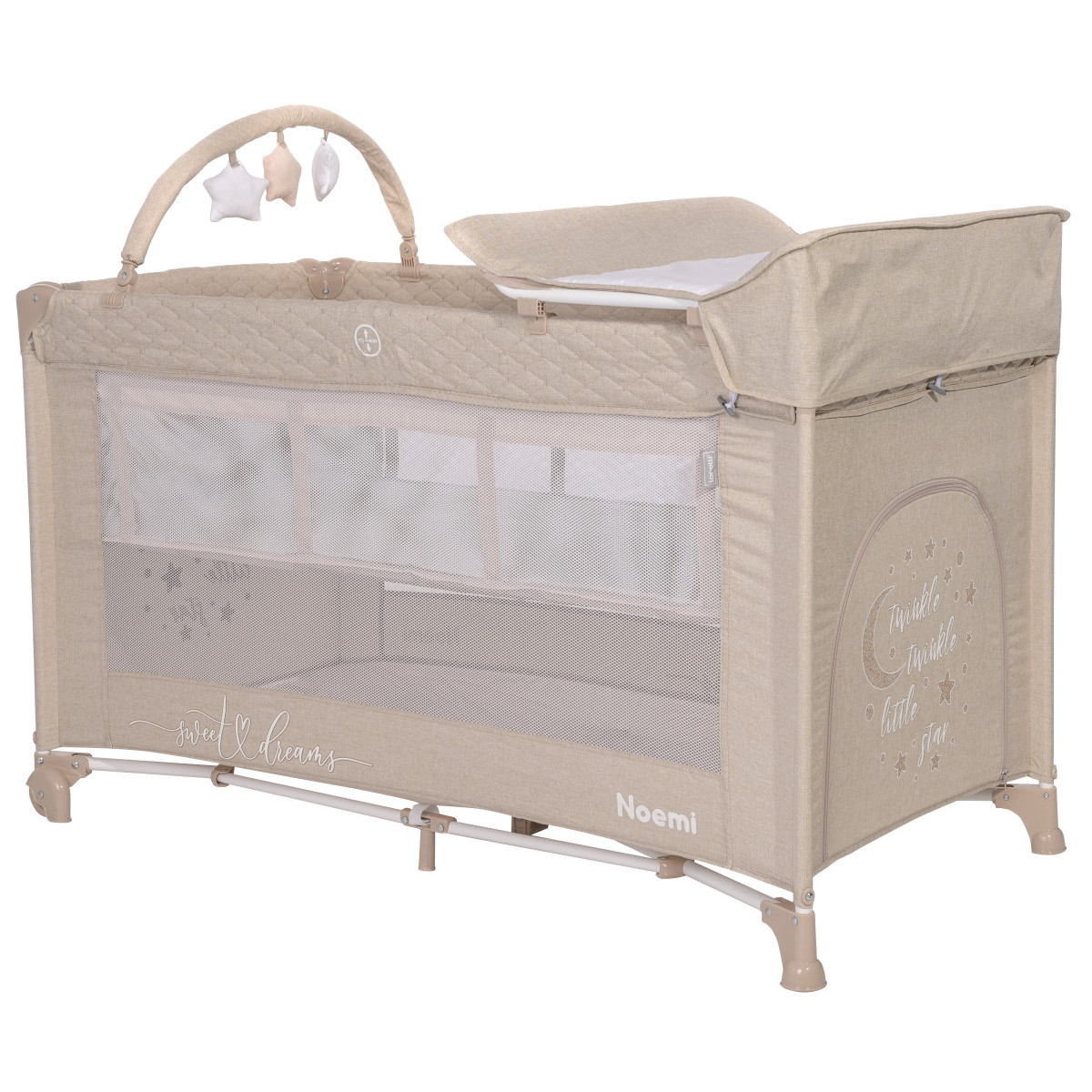 Lorelli Noemi Plus Fog Beige Star Campingbed Met Bodemverhoger | MamaLoes