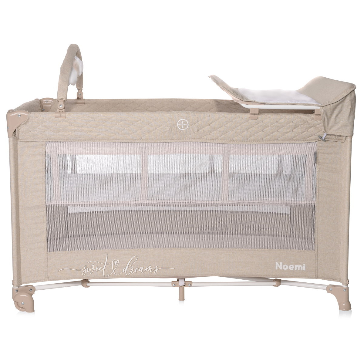 Lorelli Noemi Plus Fog Beige Star Campingbed Met Bodemverhoger | MamaLoes