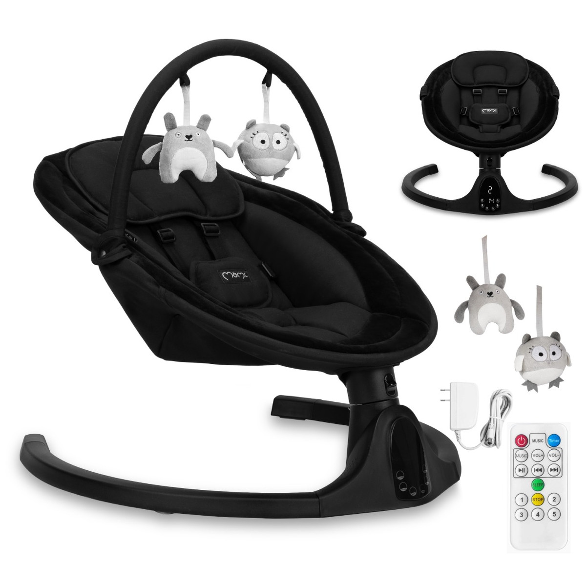 Momi Kenani Onyx Black Elektrische Babyschommel | MamaLoes